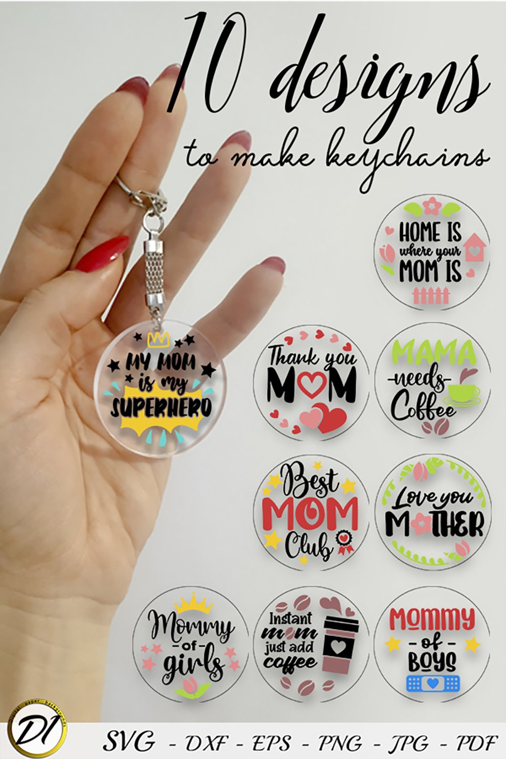 Round Keychain Mother's Day |Mom Keychain SVG
