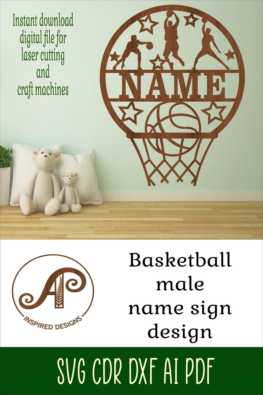 Basketball name sign svg laser cut template (2540359)