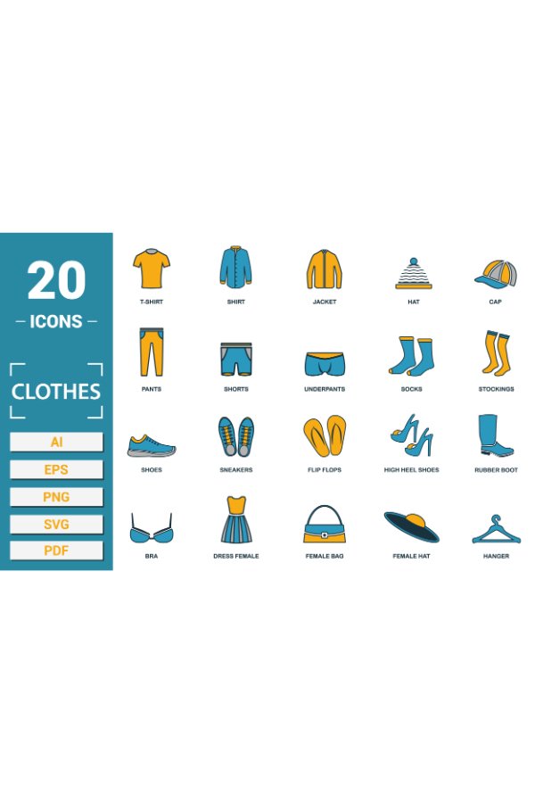 Clothes icon vector set in SVG, PNG, JPG, EPS, PDF, AI.