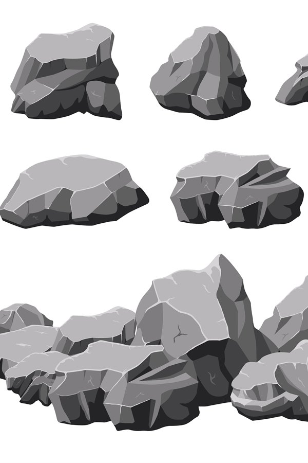 Cartoon stones. Broken rock, stone pile 3d design. Isolated