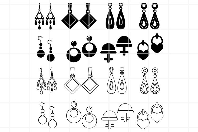 Earrings icons. Earrings vector files. Jewel vector set.