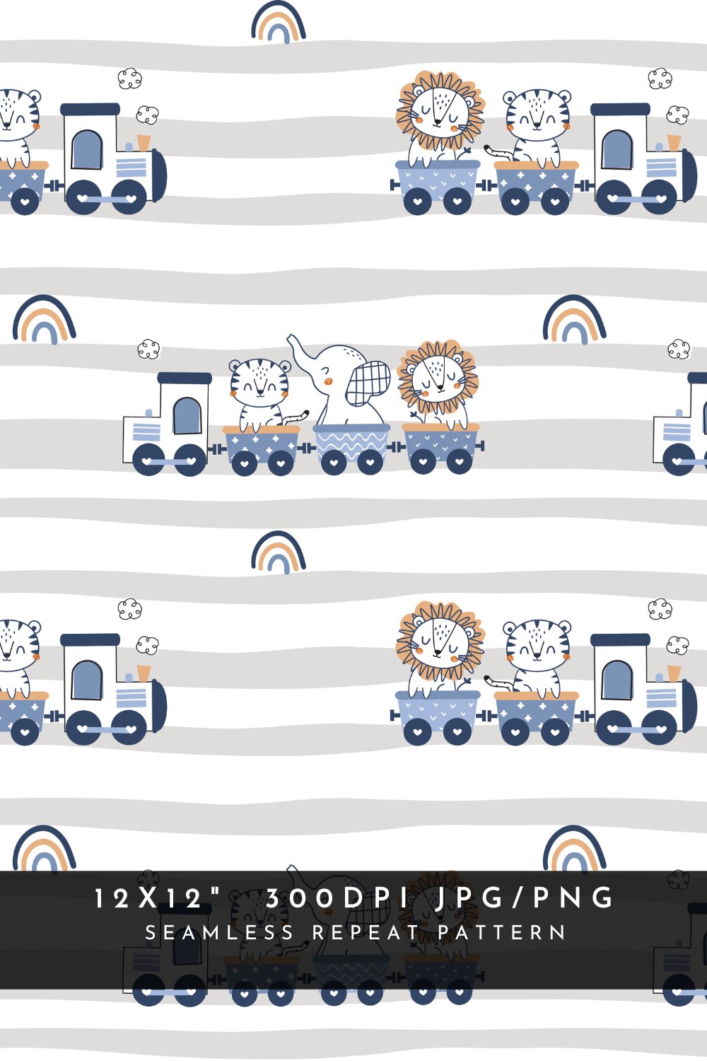 Boys Seamless pattern with Cute animals on train