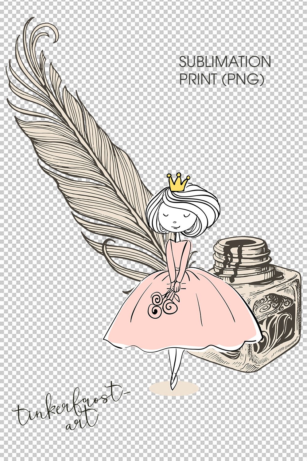Dreaming little princess on transparent background.