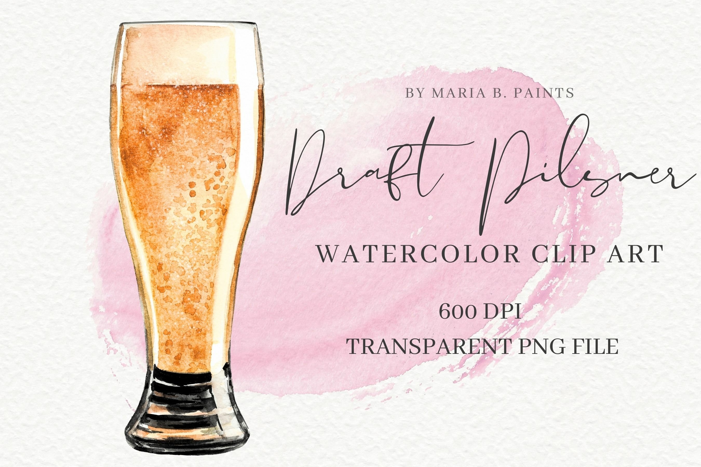 Draft Beer Pilsner Glass Watercolor Clipart Drink Wheat IPA