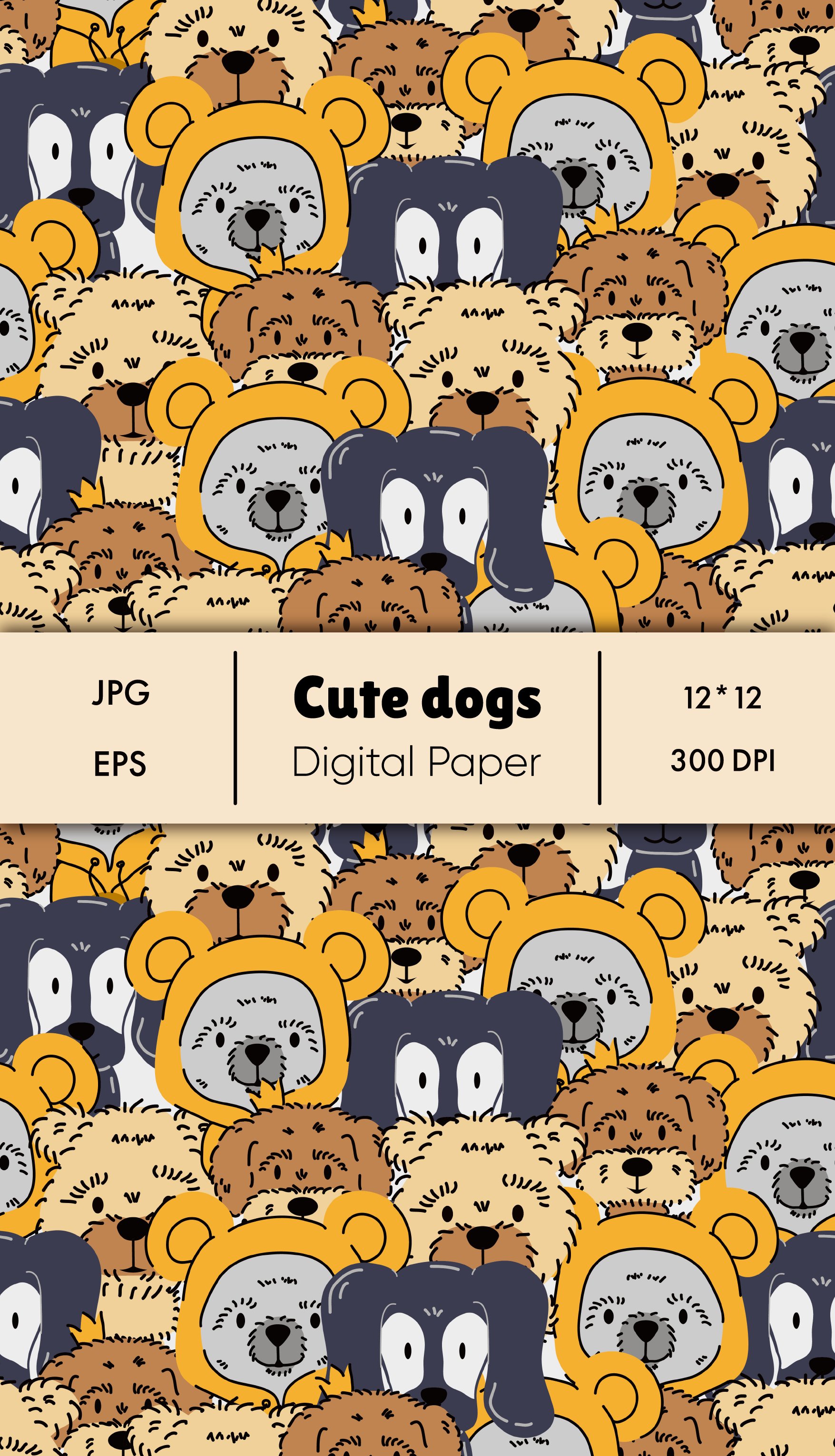 Digital paper cute dogs. Seamless pattern background
