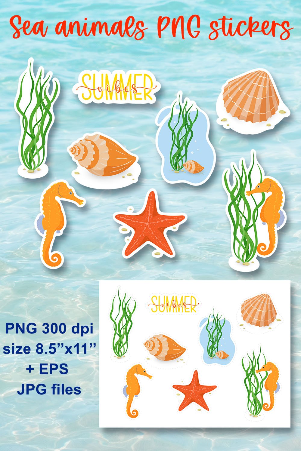 Stickers Planner bundle, ocean animals printable stickers.