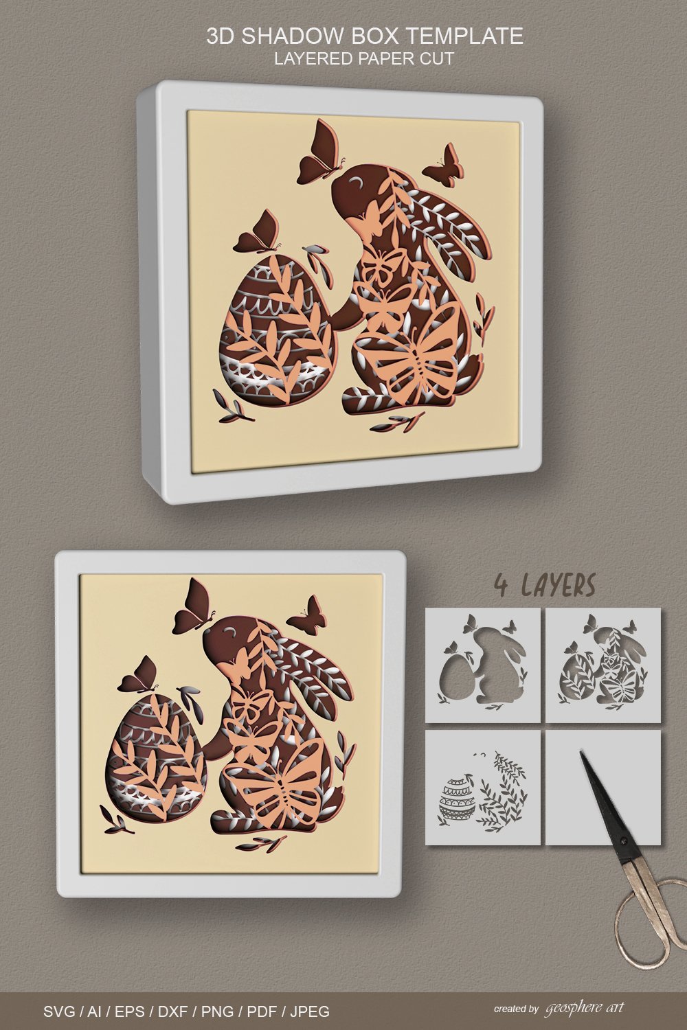 Easter cute bunny Layered papercut SVG / Egg 3D Shadow box