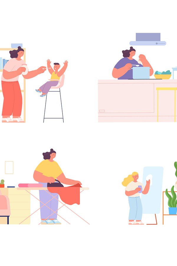 Family clean home. Parents cleaned flat, cleaning bathroom t