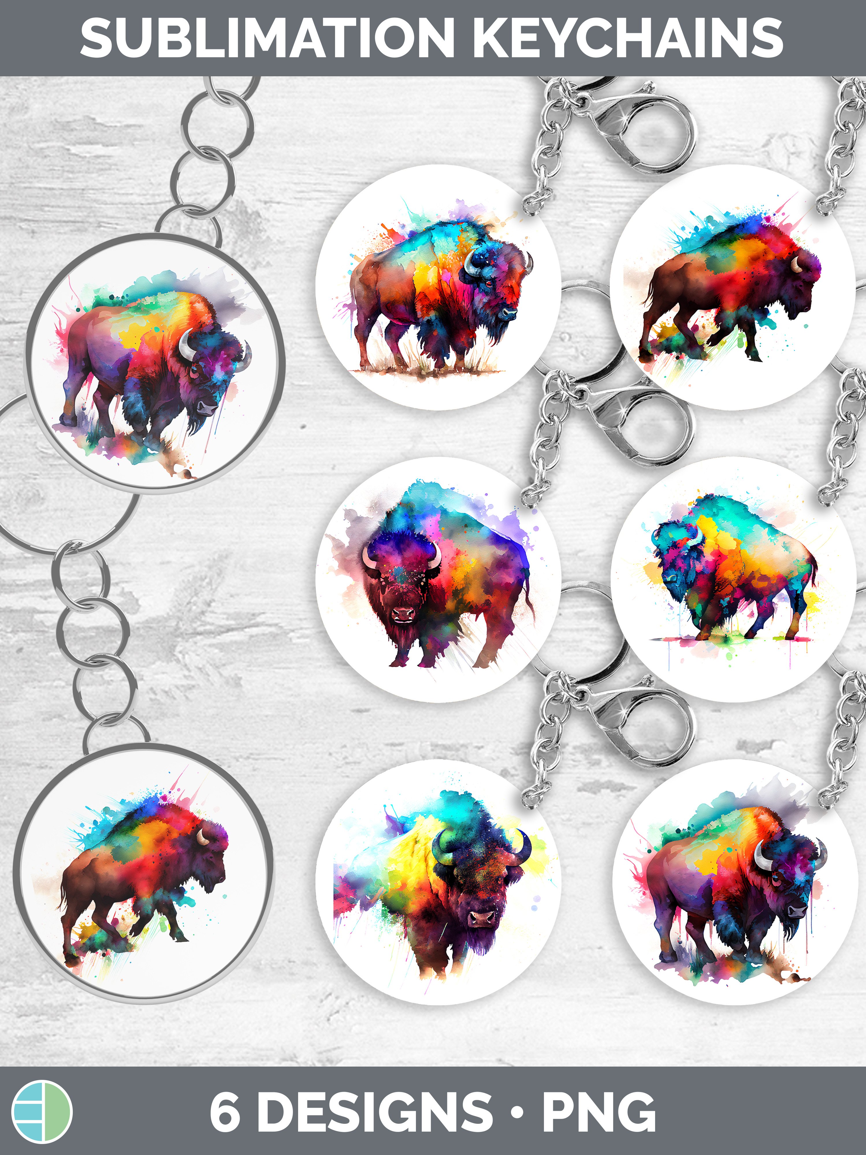 Rainbow Bison Keychain | Sublimation Keyring Designs Bundle