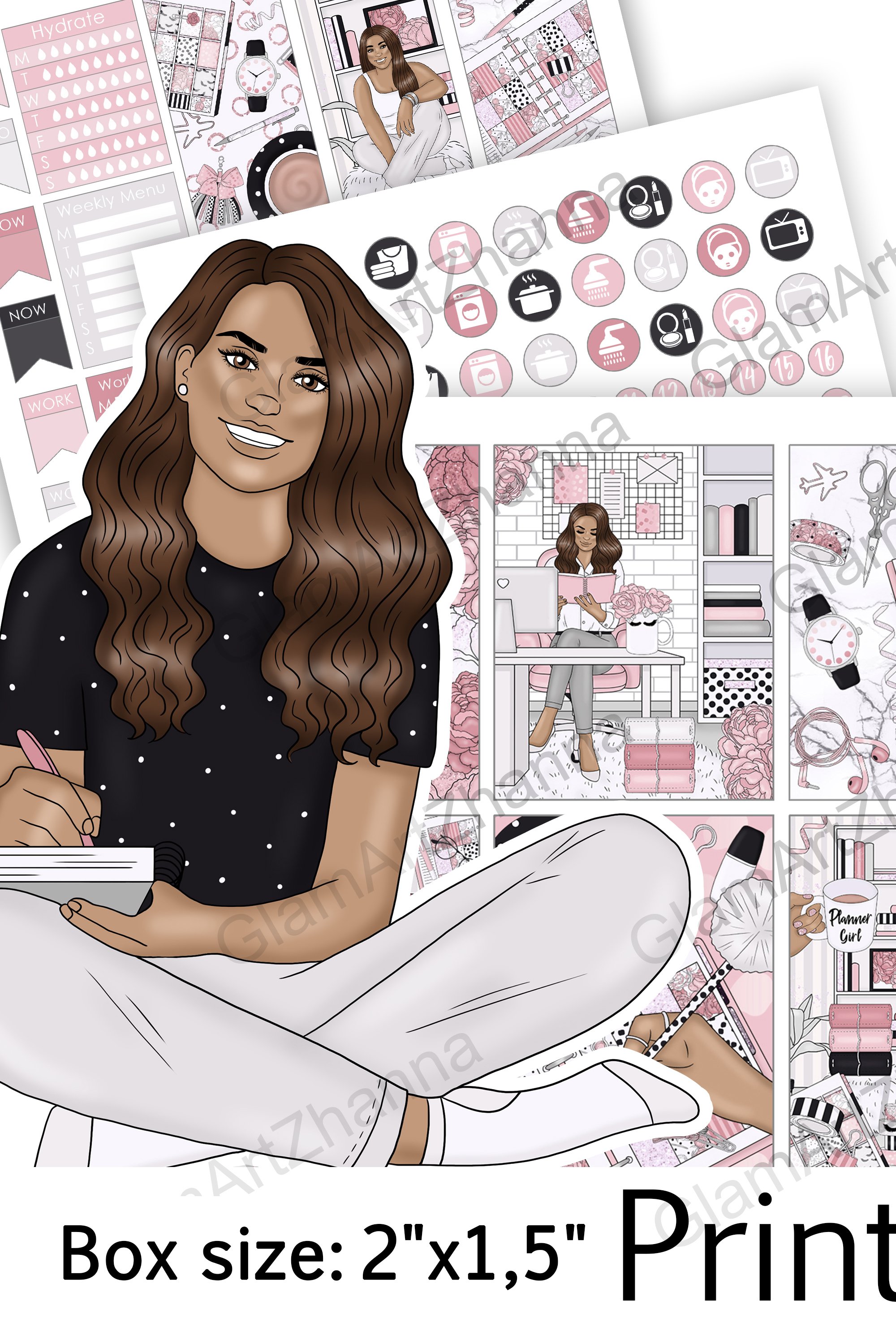 African American Planner Girl Printable Box Size (809613)