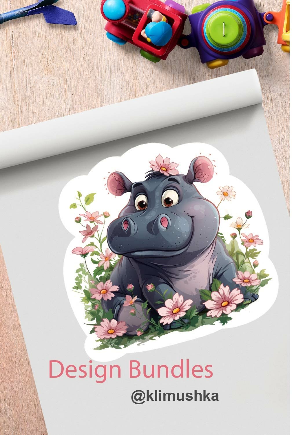 Sticker spring Hippo| Hippo in flowers sticker (3680963)