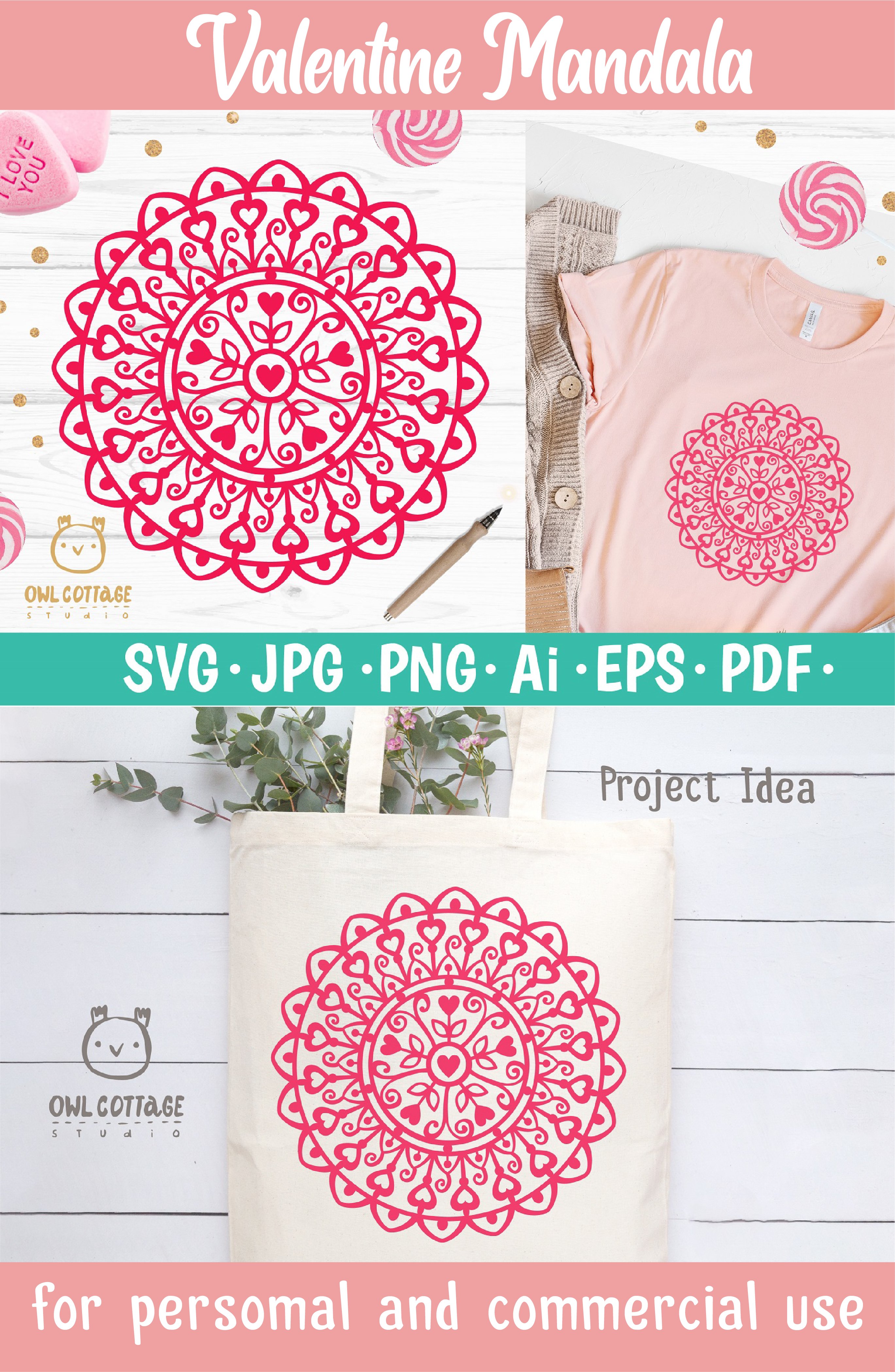 Valentine Mandala with hearts svg , valentines day (1170698)