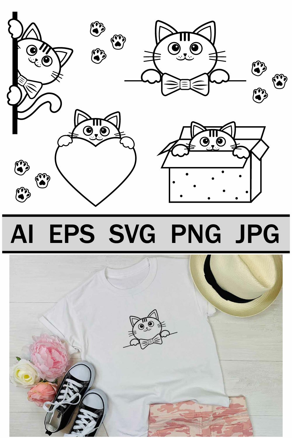 Cute svg kitten for print, clipart, doodle