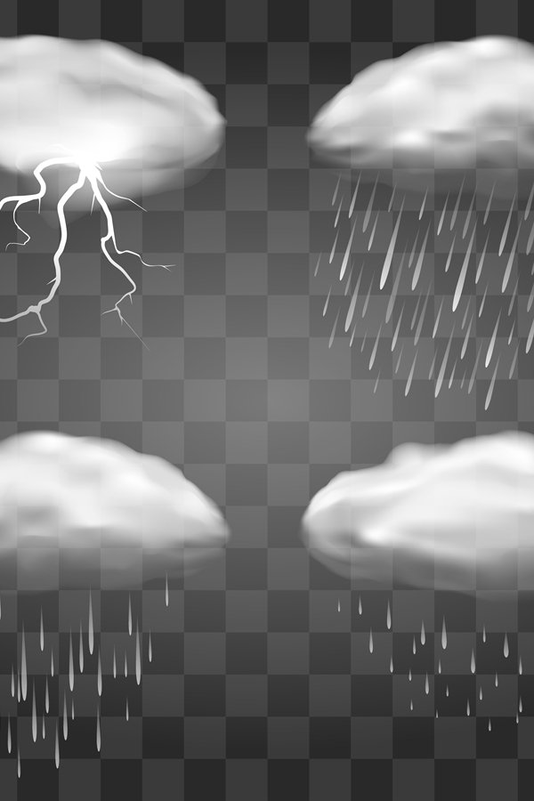 Realistic rain clouds on transparent