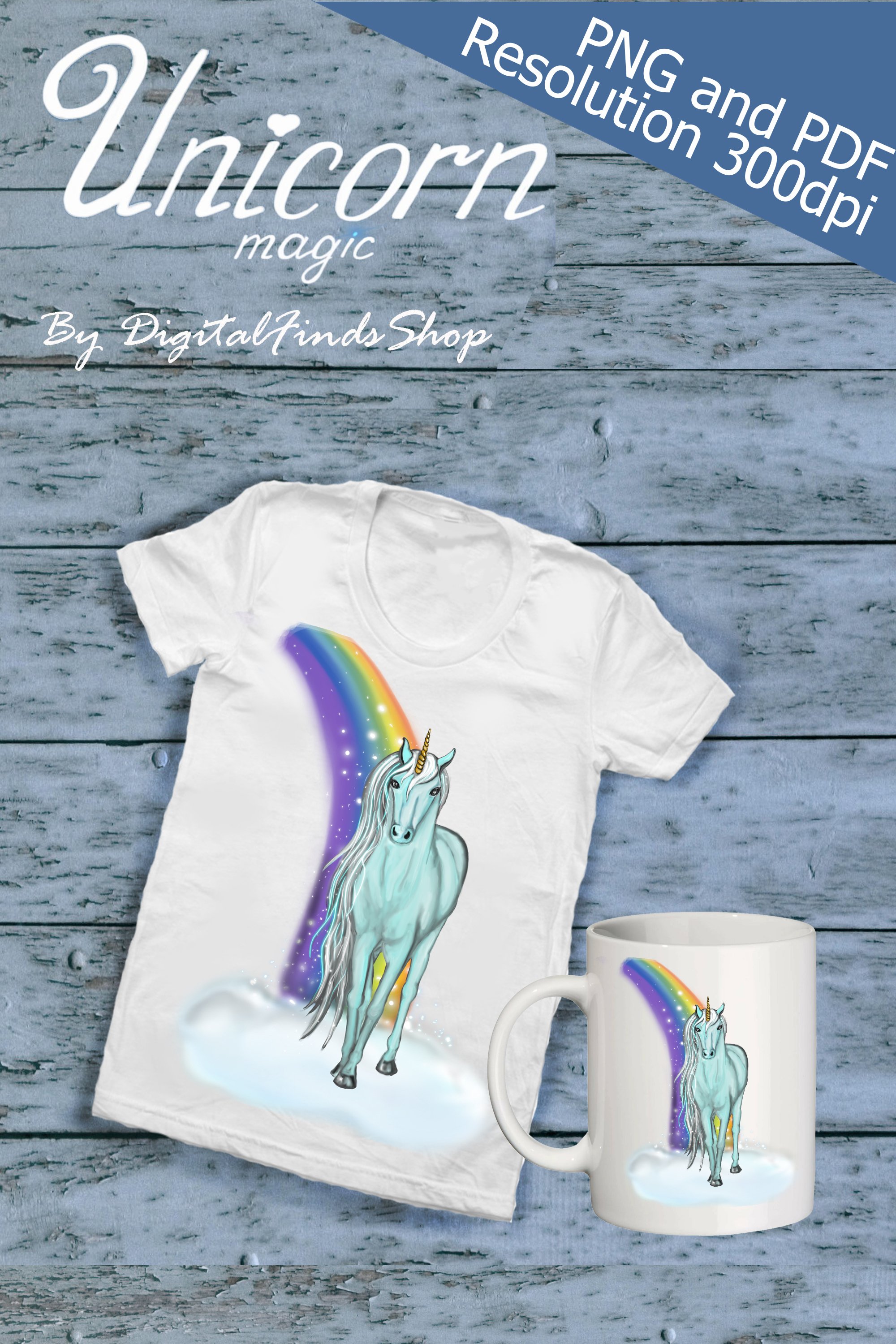 Rainbow unicorn sublimation, PNG and PDF files (574102)