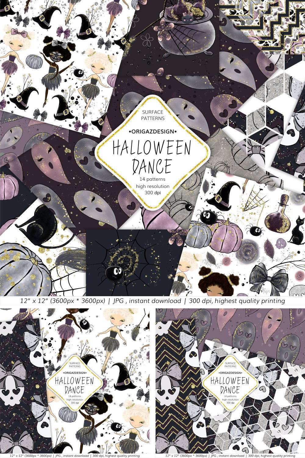 Halloween Dance Ballerina Witch seamless digital paper pack