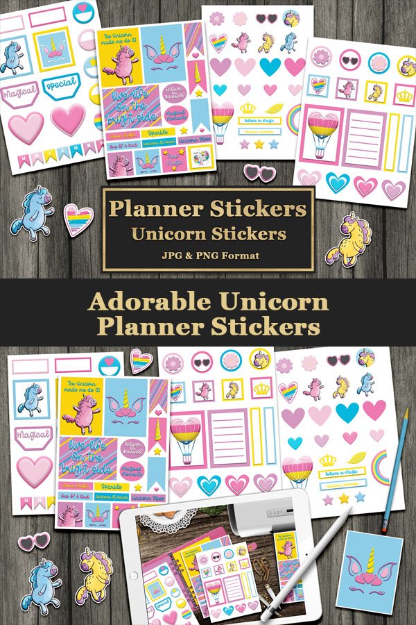 Printable Cute Unicorn Rainbow Planner Stickers (1175170)