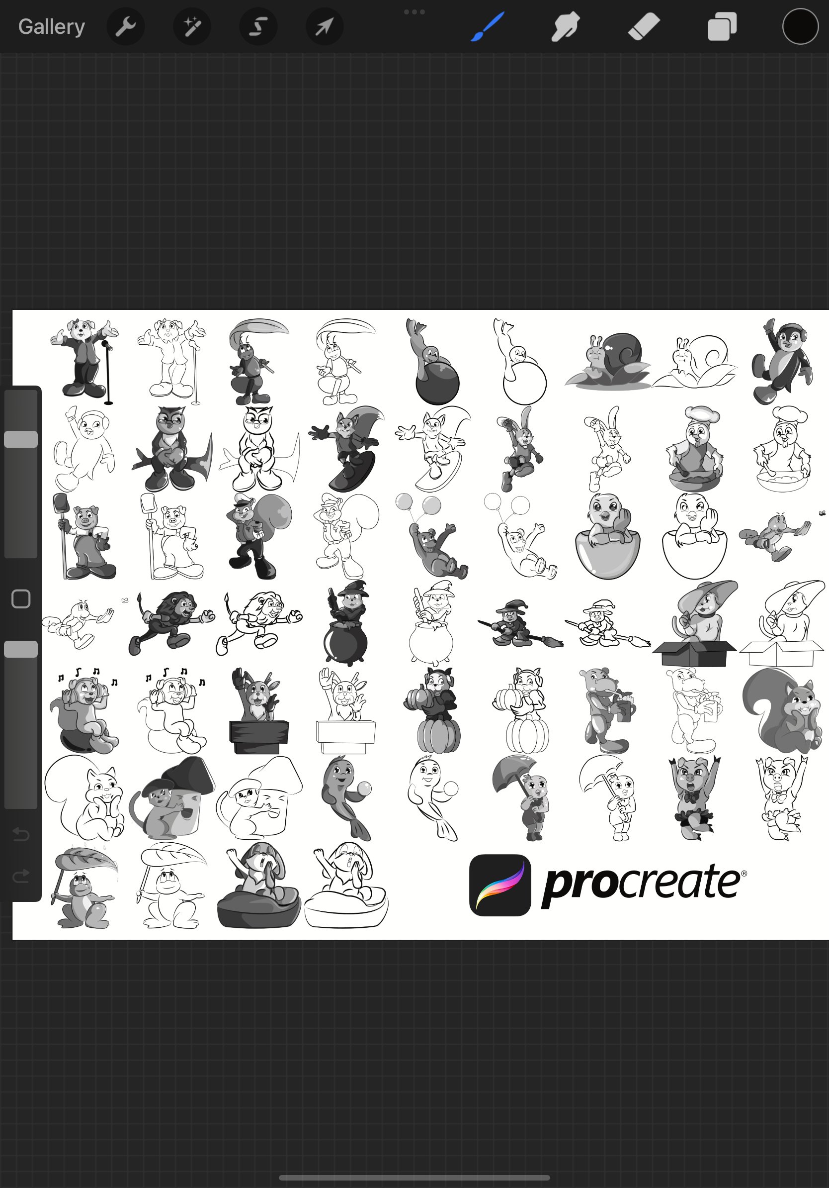 Cartoon Animal Procreate Brush Stamp Set 4 an outlines 5, 58