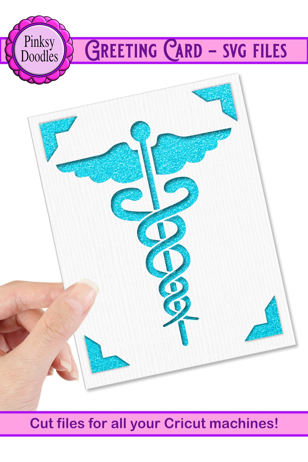 Caduceus medical symbol paper cut svg cut files and envelope