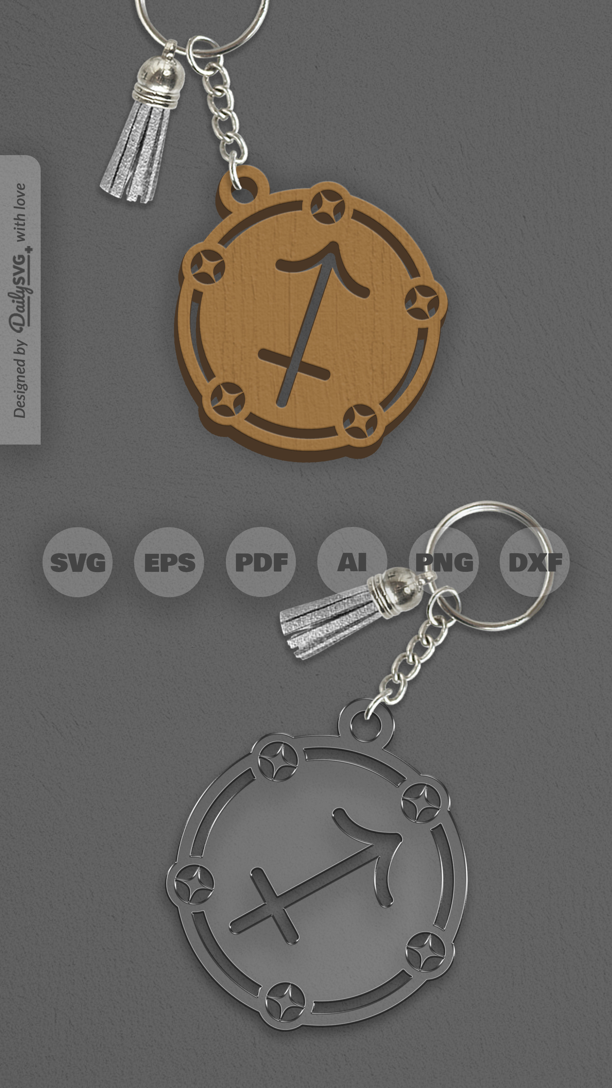 Sagittarius Zodiac Keychain Laser Cut SVG (5912748)