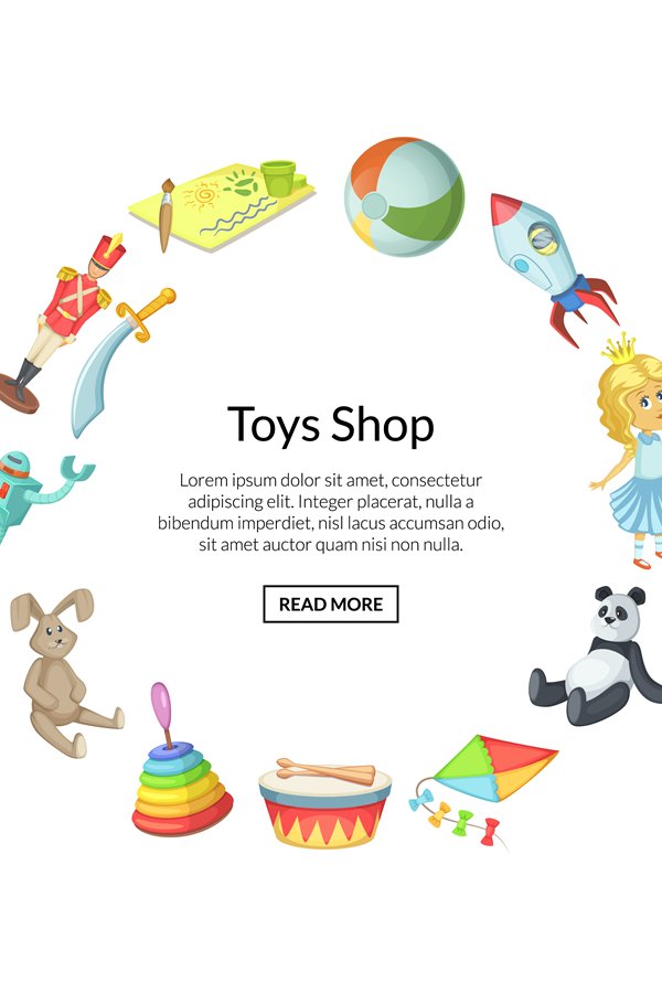 Vector cartoon children toys in circle shape with place for