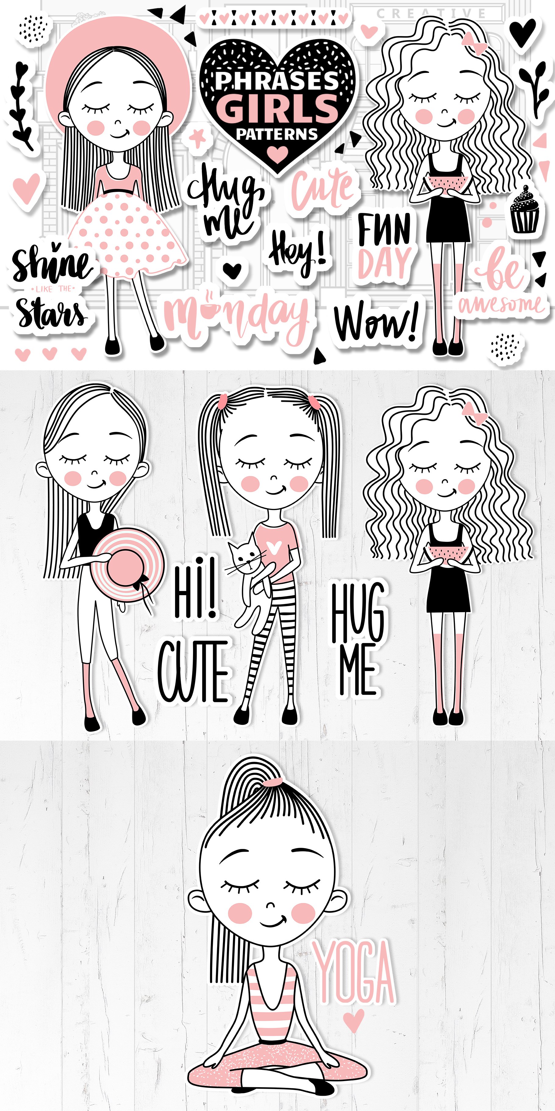 Cute Girls. Positive phrases. Patterns