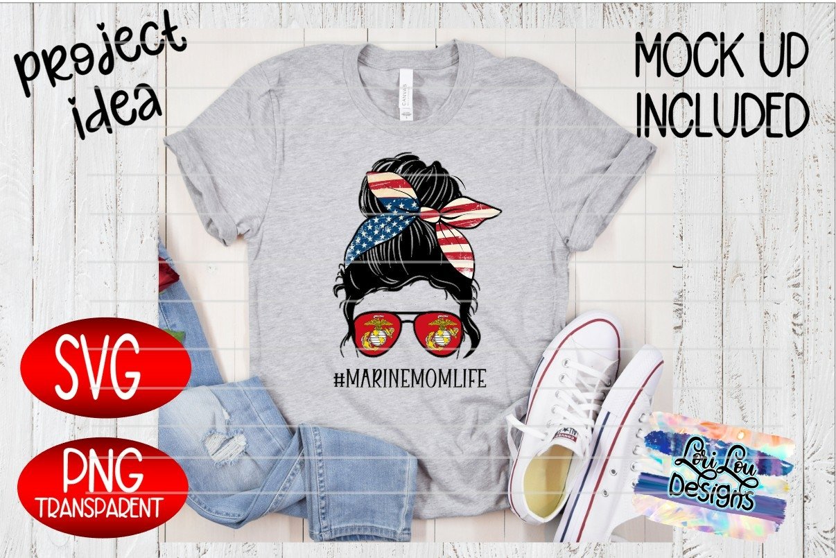 Marine Mom Life Messy Bun Girl Sublimation PNG Design