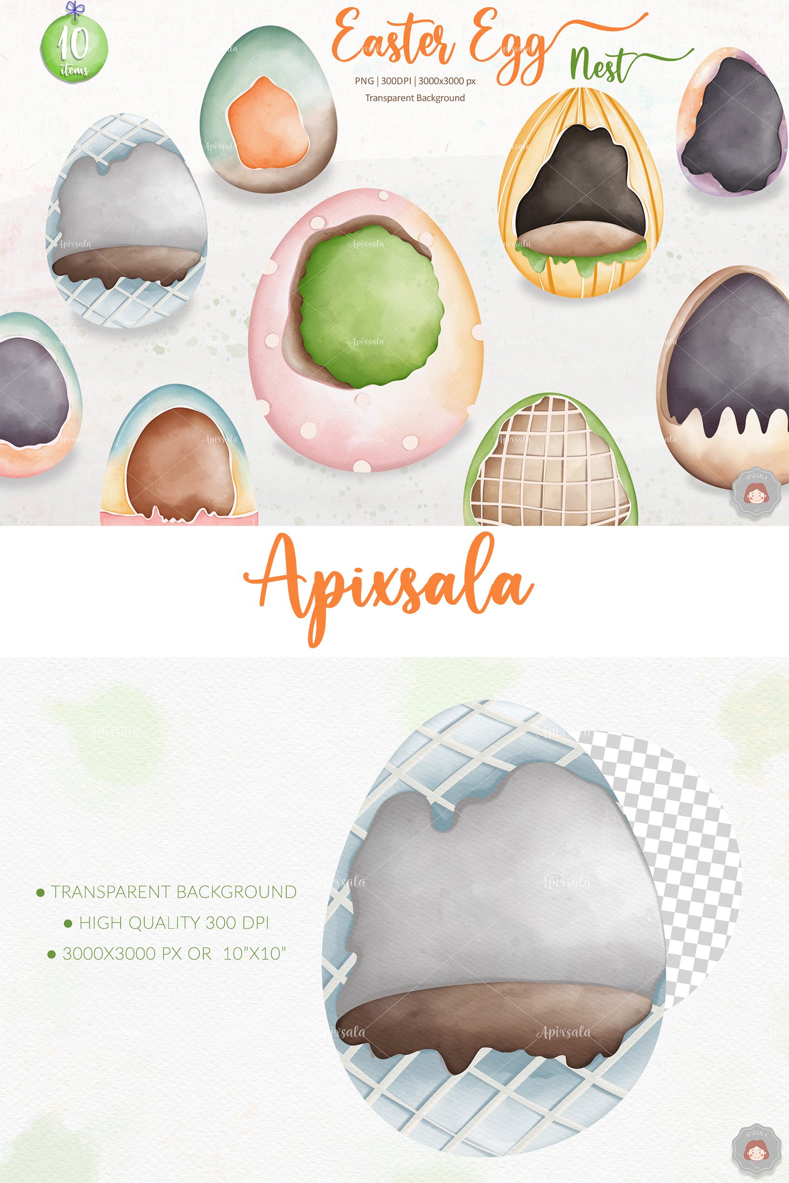 Watercolor Easter Egg Nest Clipart Collection | Easter Decor