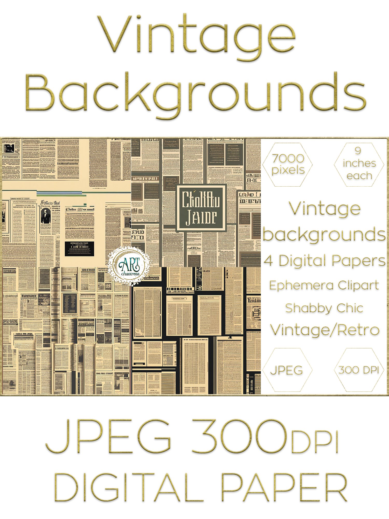 Vintage Retro Old Newspapers Digital Papers (3213262)