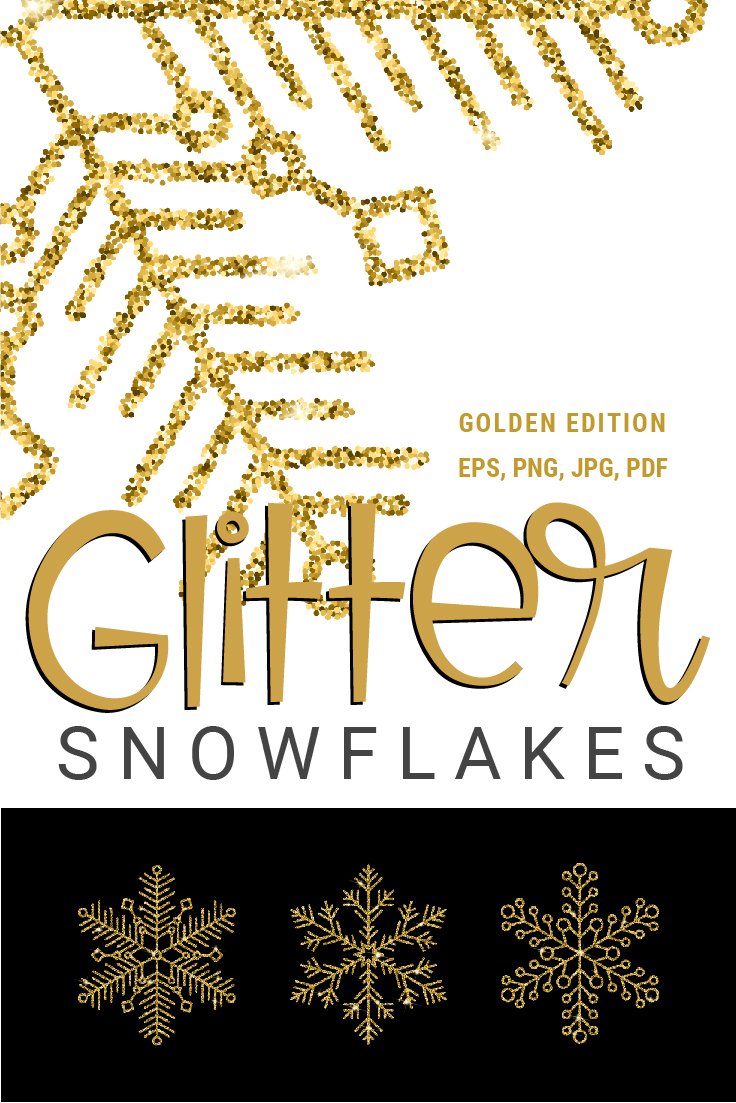 Gold Glitter Snowflakes Bundle | EPS PNG JPG