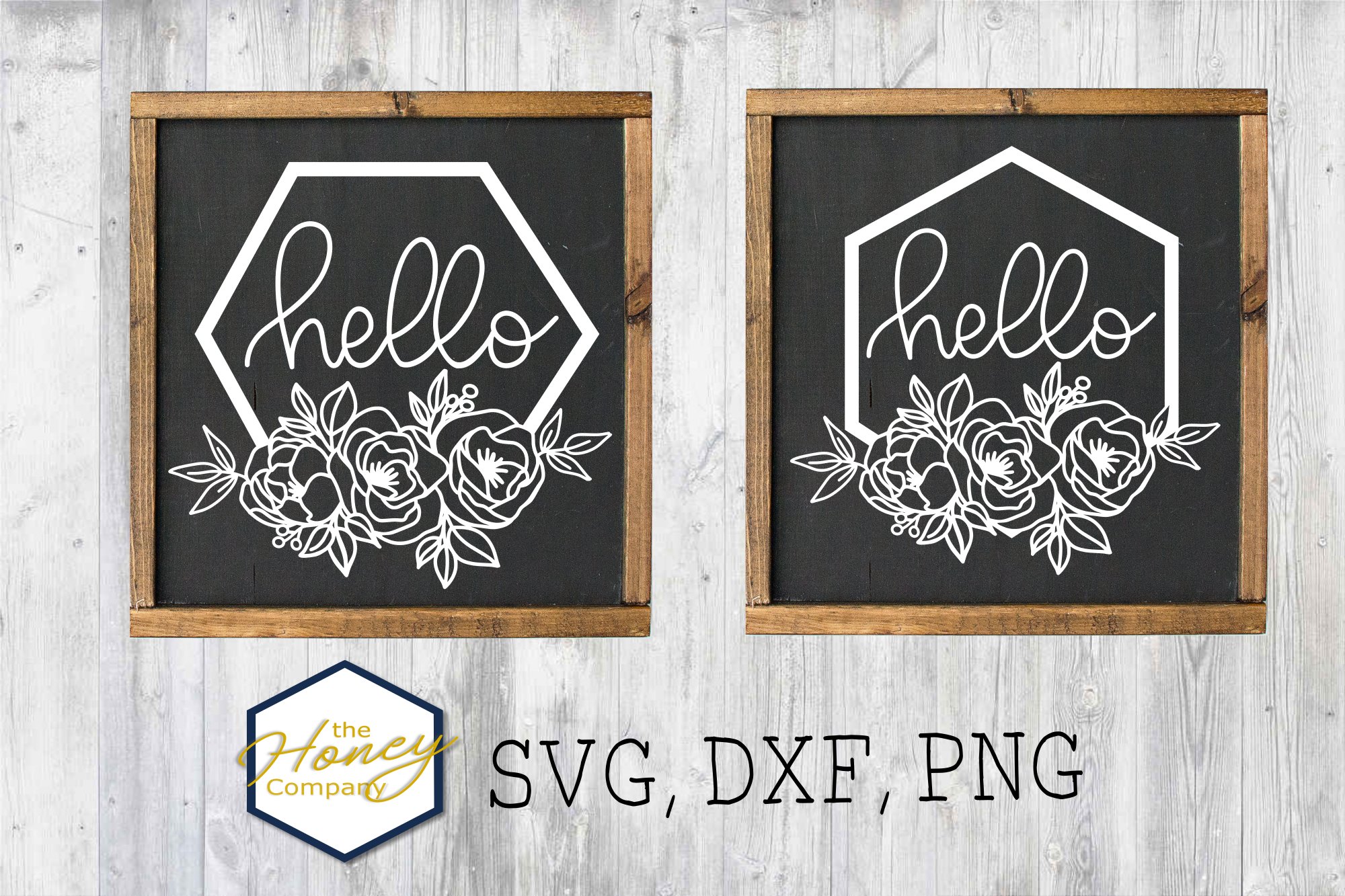 Floral Hello Hexagon Sign SVG PNG DXF Laser Cutting File