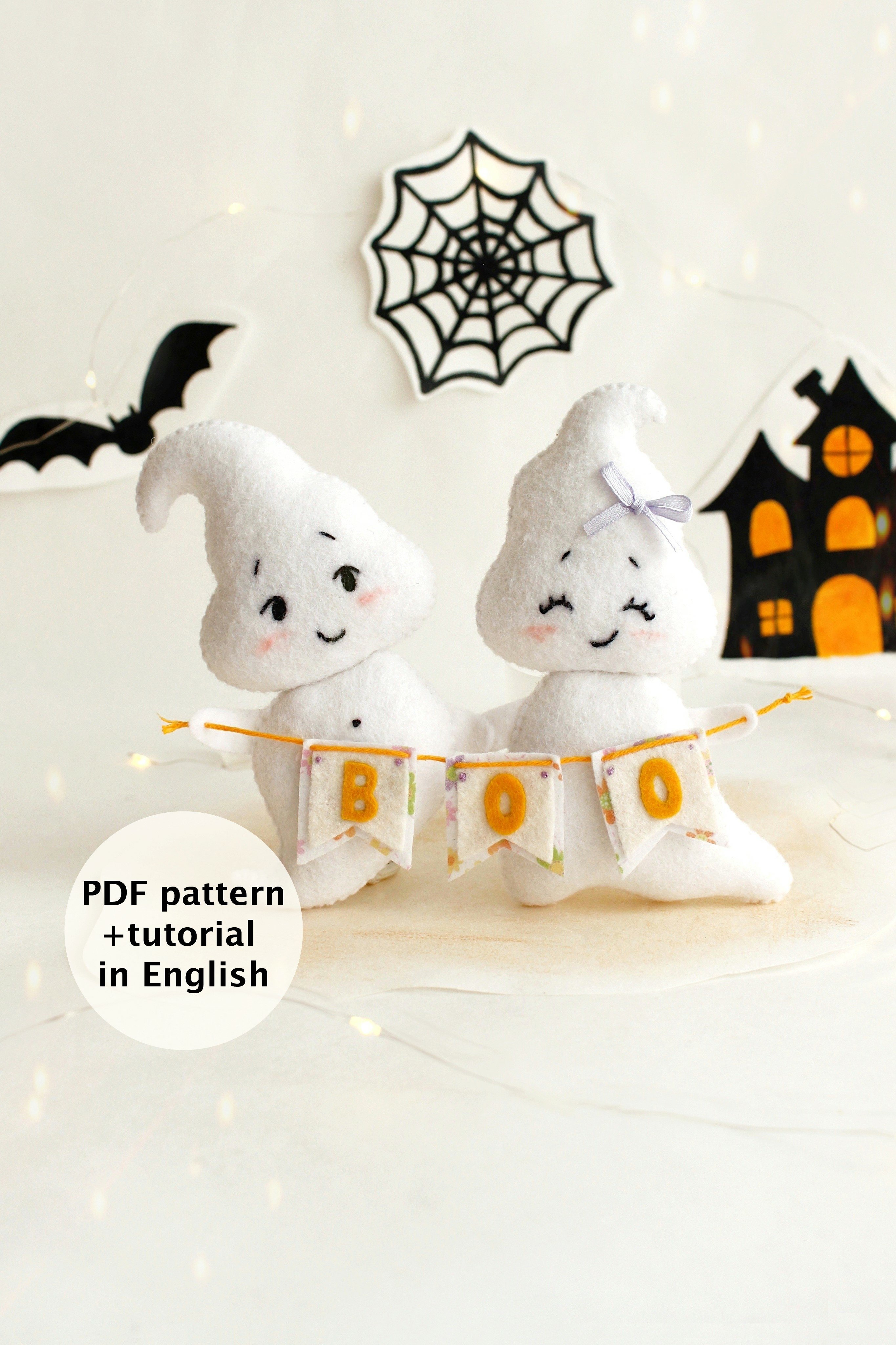 Felt ghosts boy and girl with BOO garland PDF tutorial