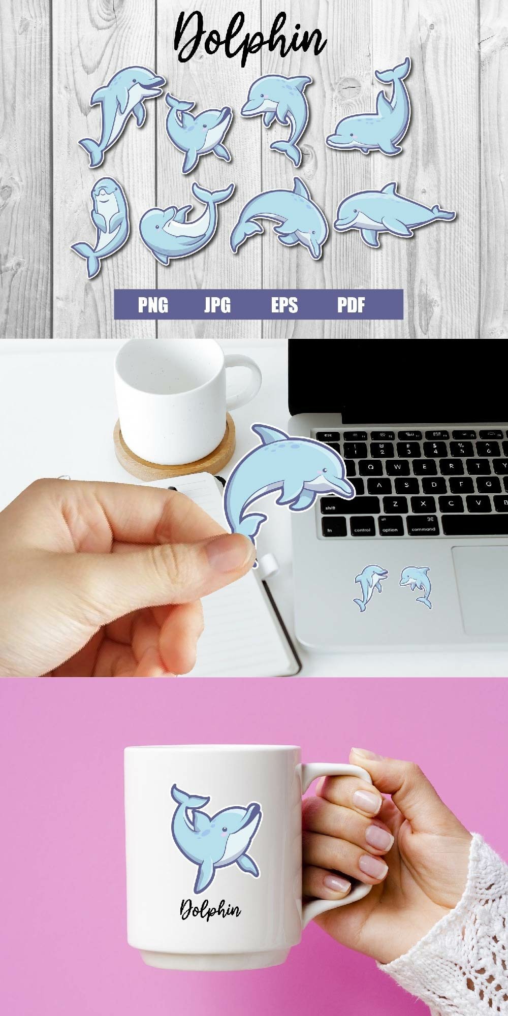 Dolphin Clipart Sticker printable Bundle