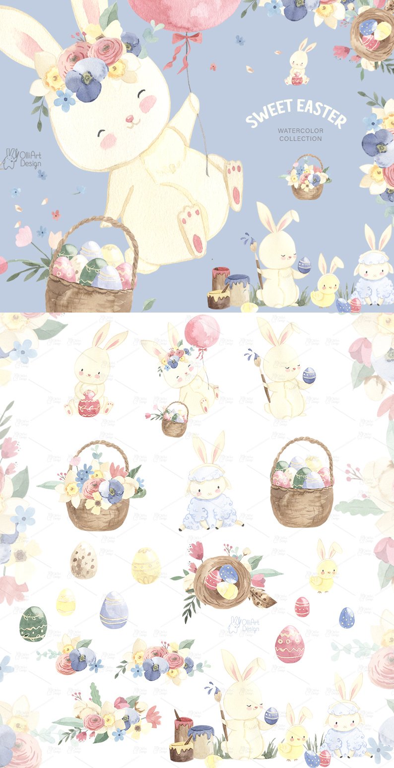 EASTER clipart. Watercolor set