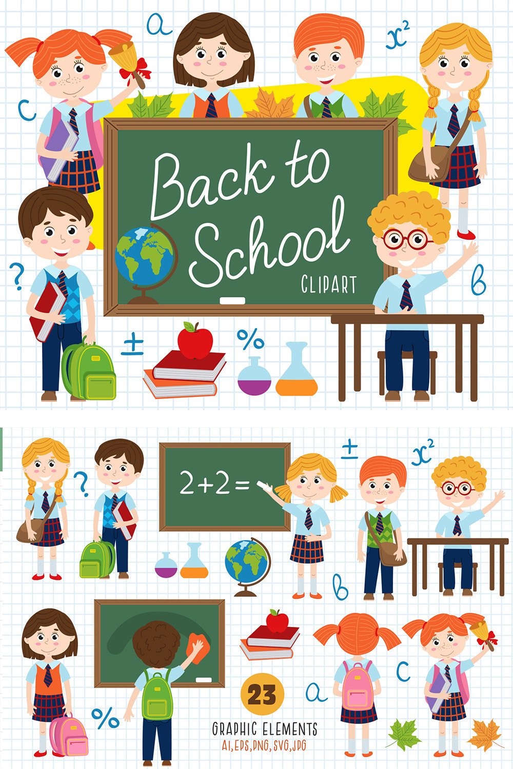 Back to school clipart, School supplies, student clipart