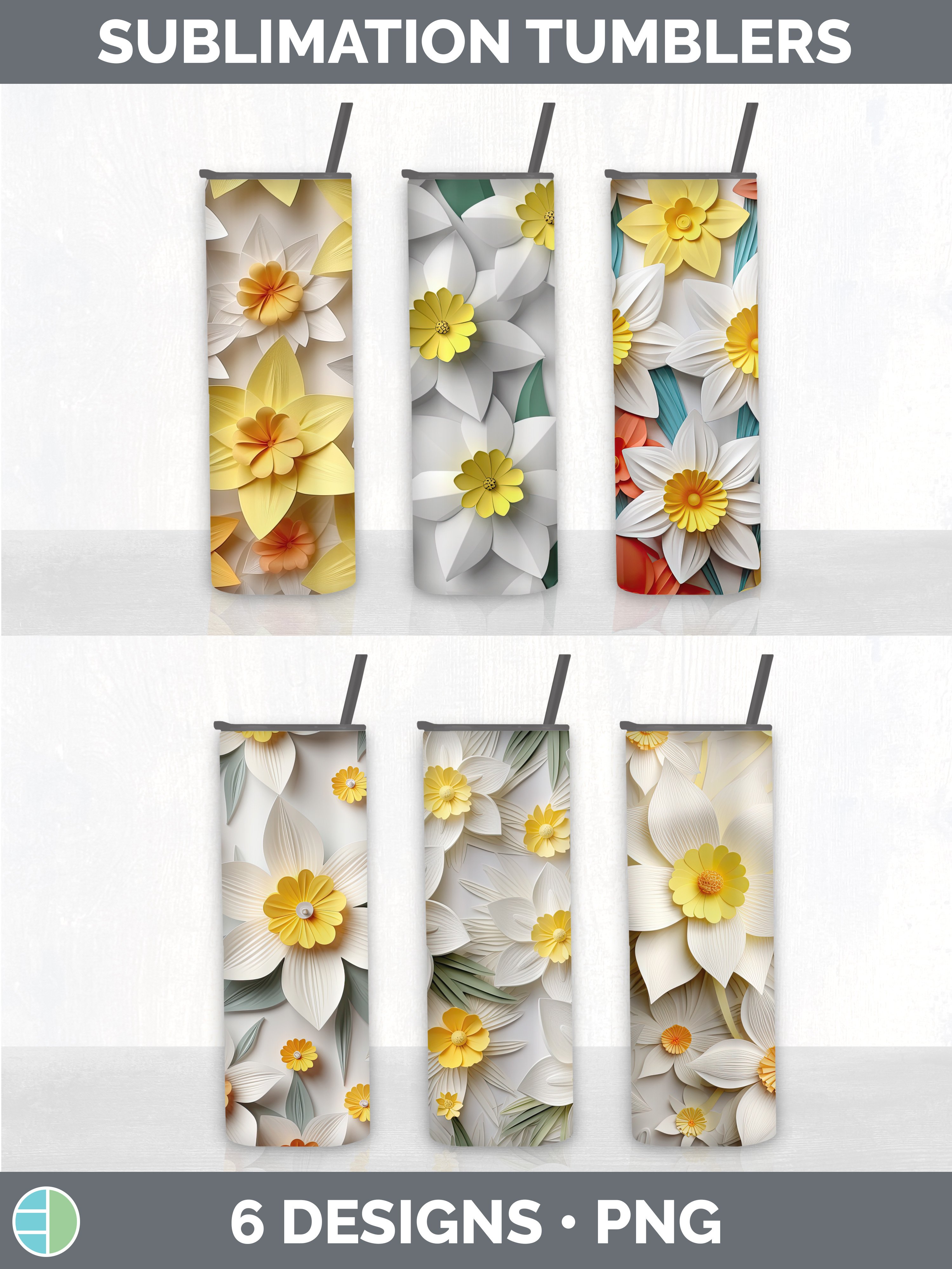 3D Paper Daffodil Flowers Tumbler | Sublimation 20 oz Skinny