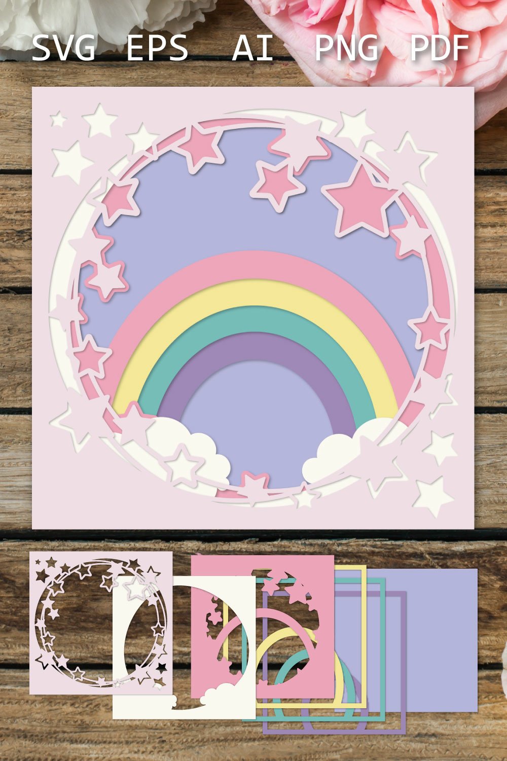 Layered paper cut Rainbow, 3D Rainbow with stars paper craft