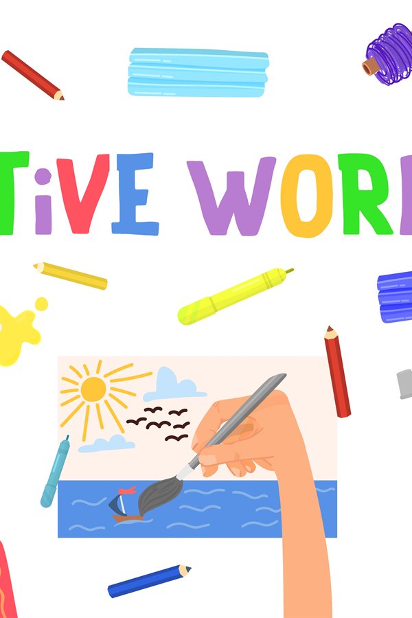 Handmade workshop banner. Kids activities, hands creative di