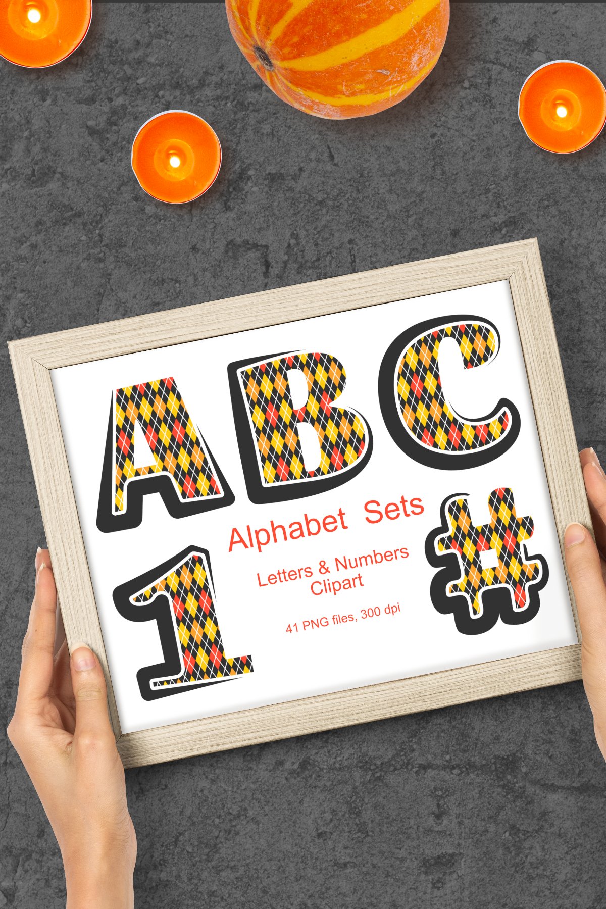 Halloween Argyle Alphabet and Numbers Clipart Set of 41 PNG