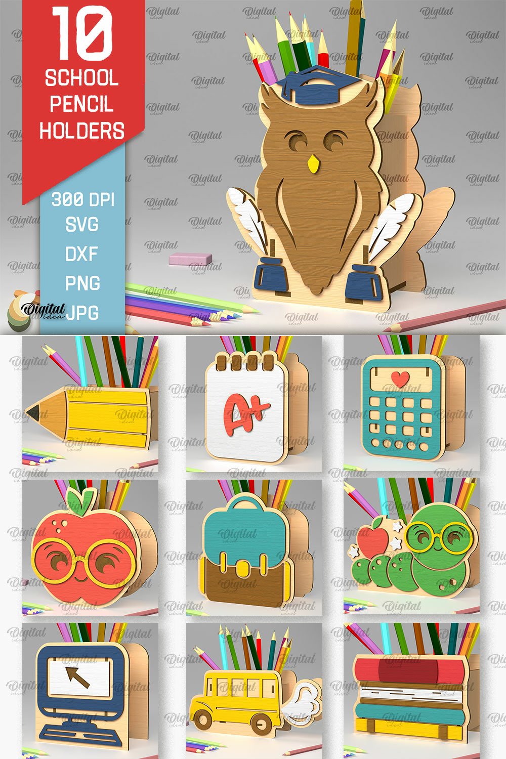 School Pencil Holders Laser Cut Bundle. Pen Holders SVG