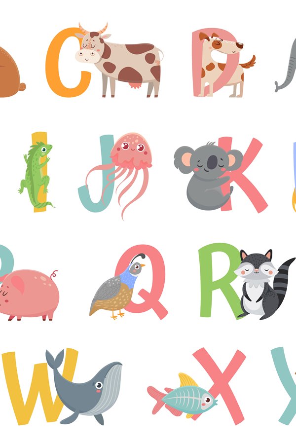 Cartoon animals alphabet for kids. Learn letters with funny