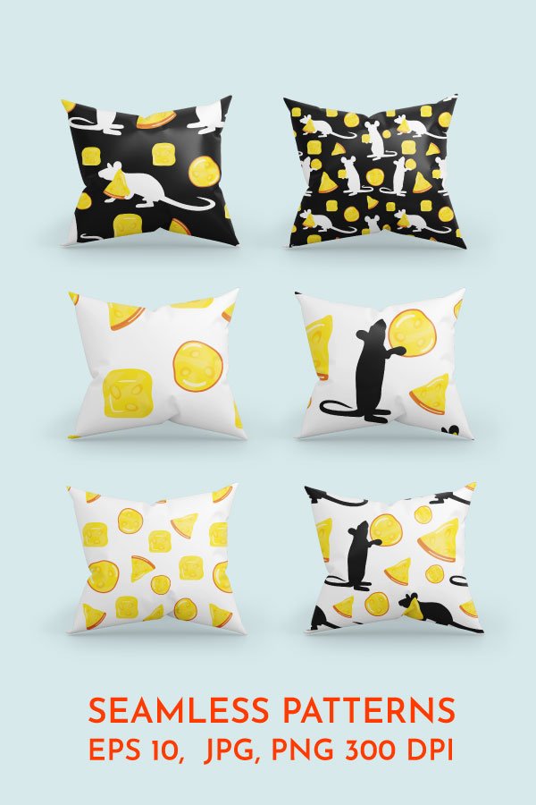 Bundle Digital paper, seamless pattern Mouse with cheese.