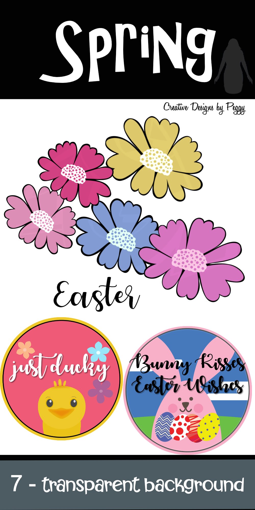 Spring Colorful Flowers Clipart and Easter illustrations