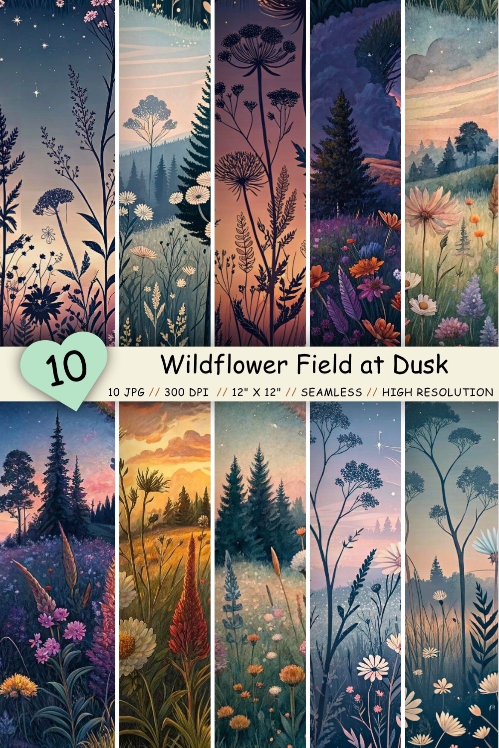 Wildflower Field at Dusk Patterns – Seamless Digital Paper