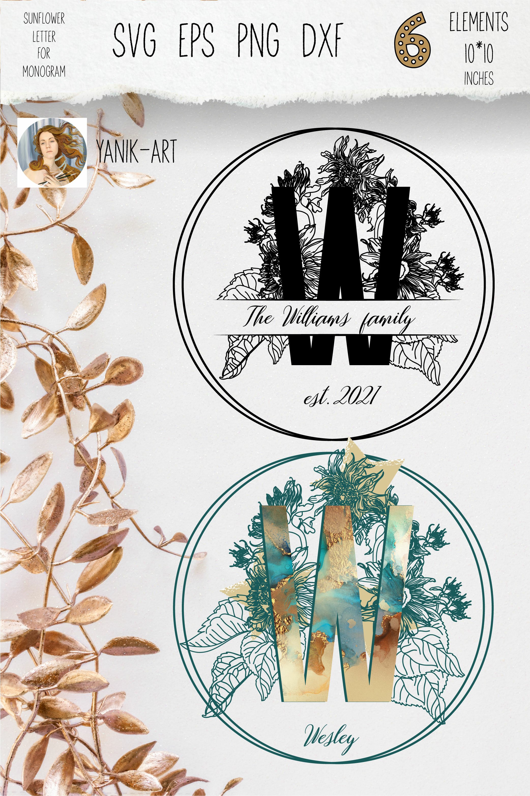 Monogram W SVG sunflower letter