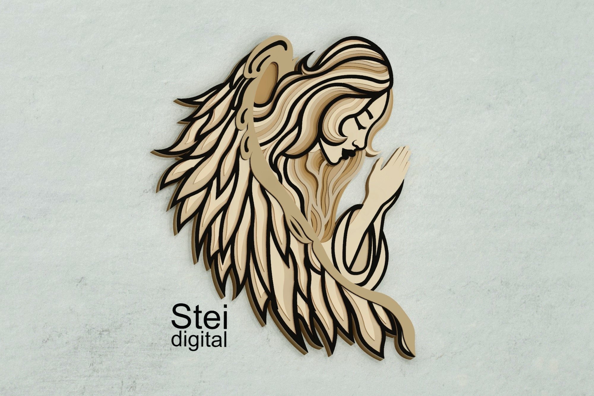 3d Praying Angel SVG, Layered Angel SVG, Dxf cut files.
