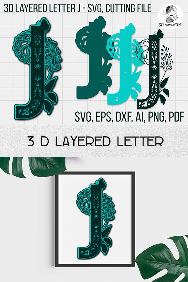 3D Layered SVG / 3D letter J SVG / Letter J Cut File.