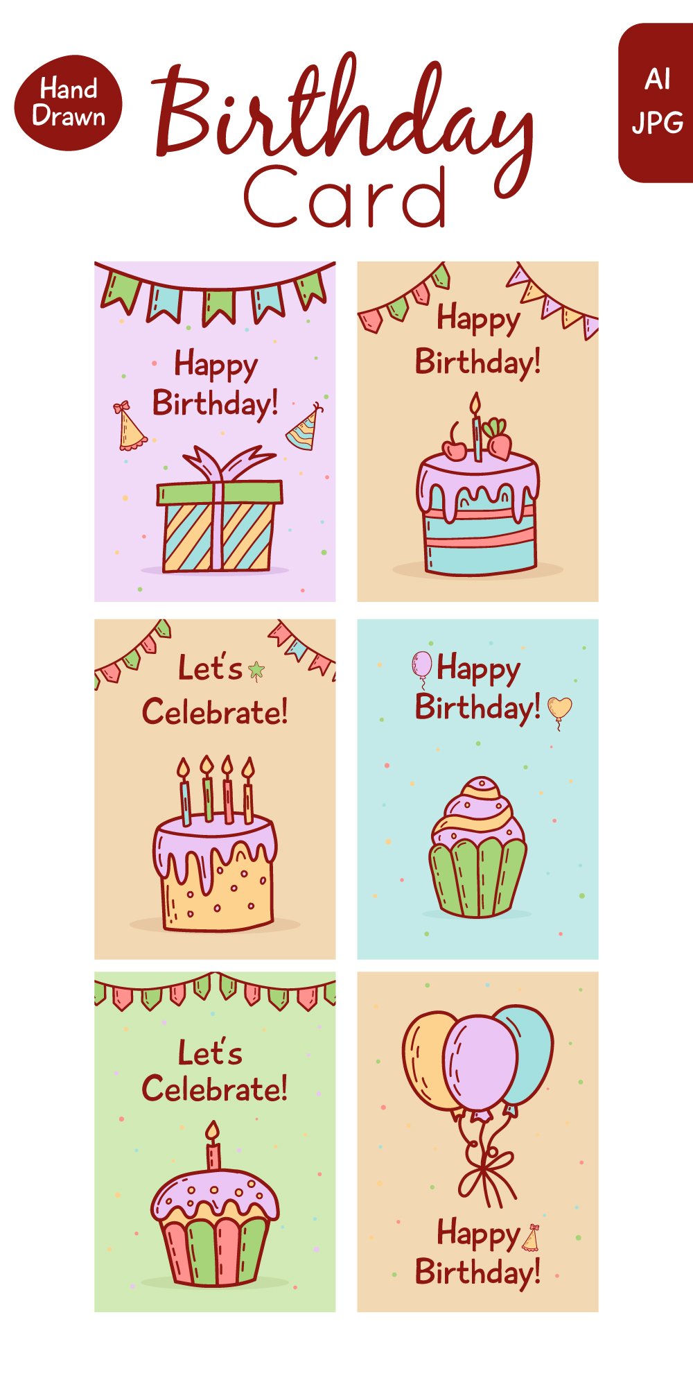 Big birthday set, doodle clipart