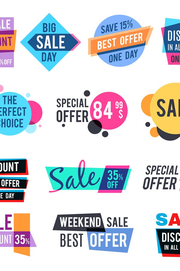 Fashion design pricing tags and discount labels vector templ