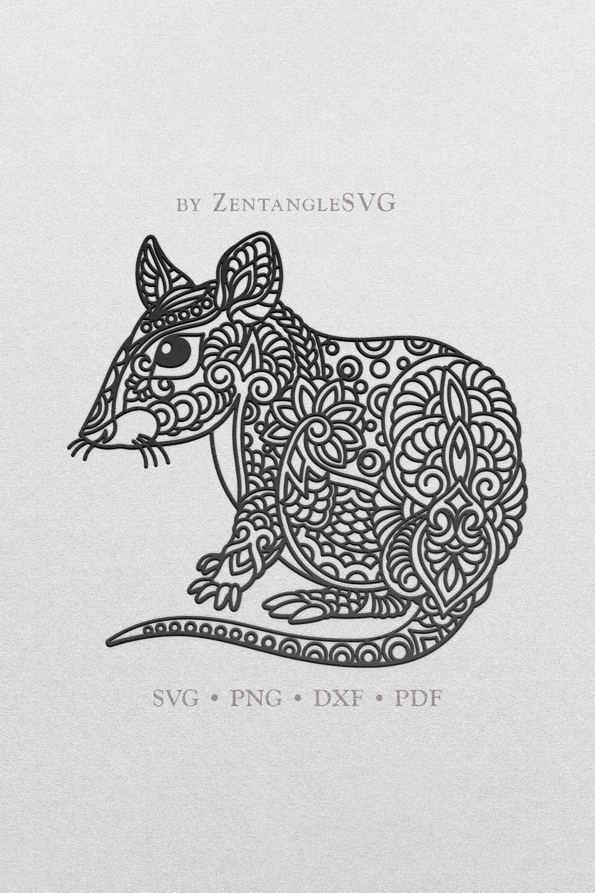 Mouse SVG DXF cut files, Mouse Mandala Zentangle Design